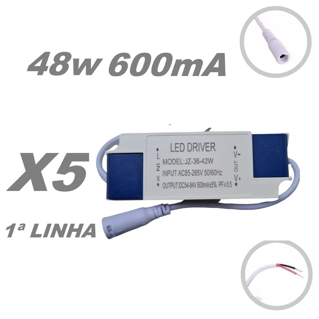 5 Reator Led Driver 48w Para Plafon Bivolt Embutir Sobrepor Output ...