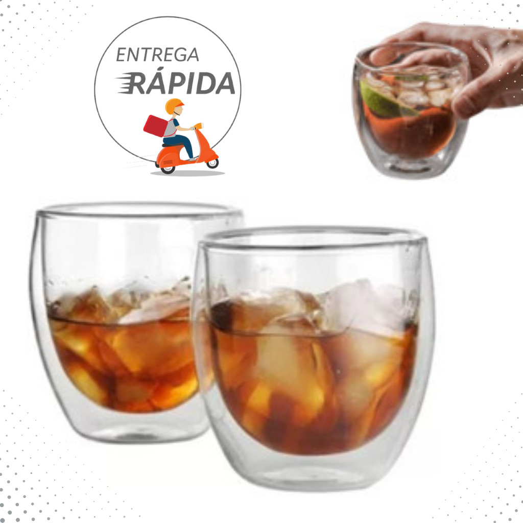 Copo Vidro Duplo Parede Dupla 250ml Para Café Expresso Nespresso Sucos ...