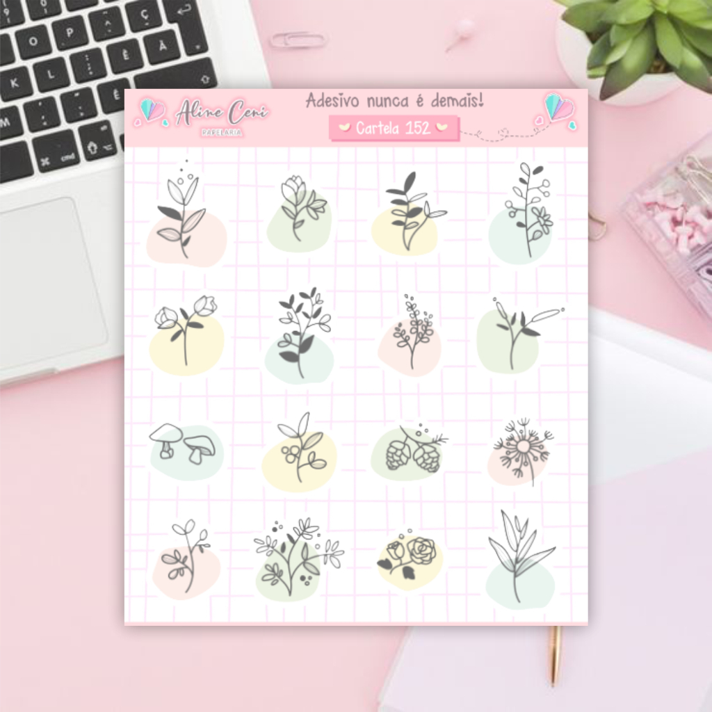 Cartela de Adesivo n 142 - Adesivos de flores, flor, floral para ...
