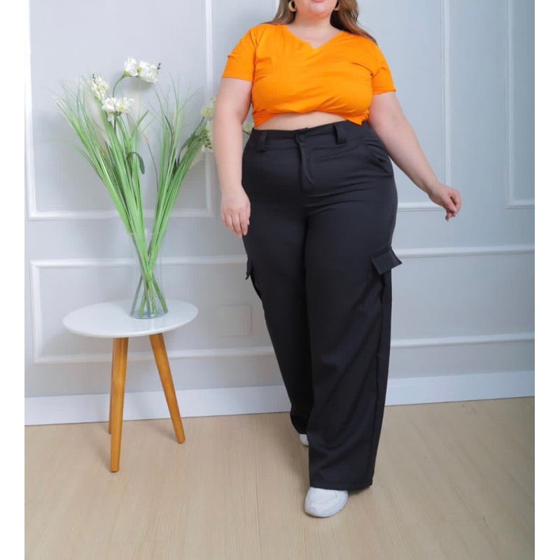 Calça cargo feminina alfaiataria plus size | Shopee Brasil