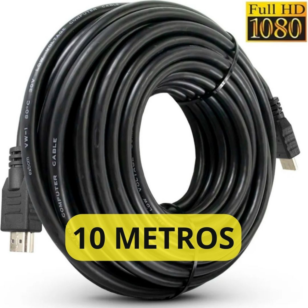 Cabo HDMI 10 Metros Full HD Conector 19 Pinos Tv Projetor | Shopee Brasil