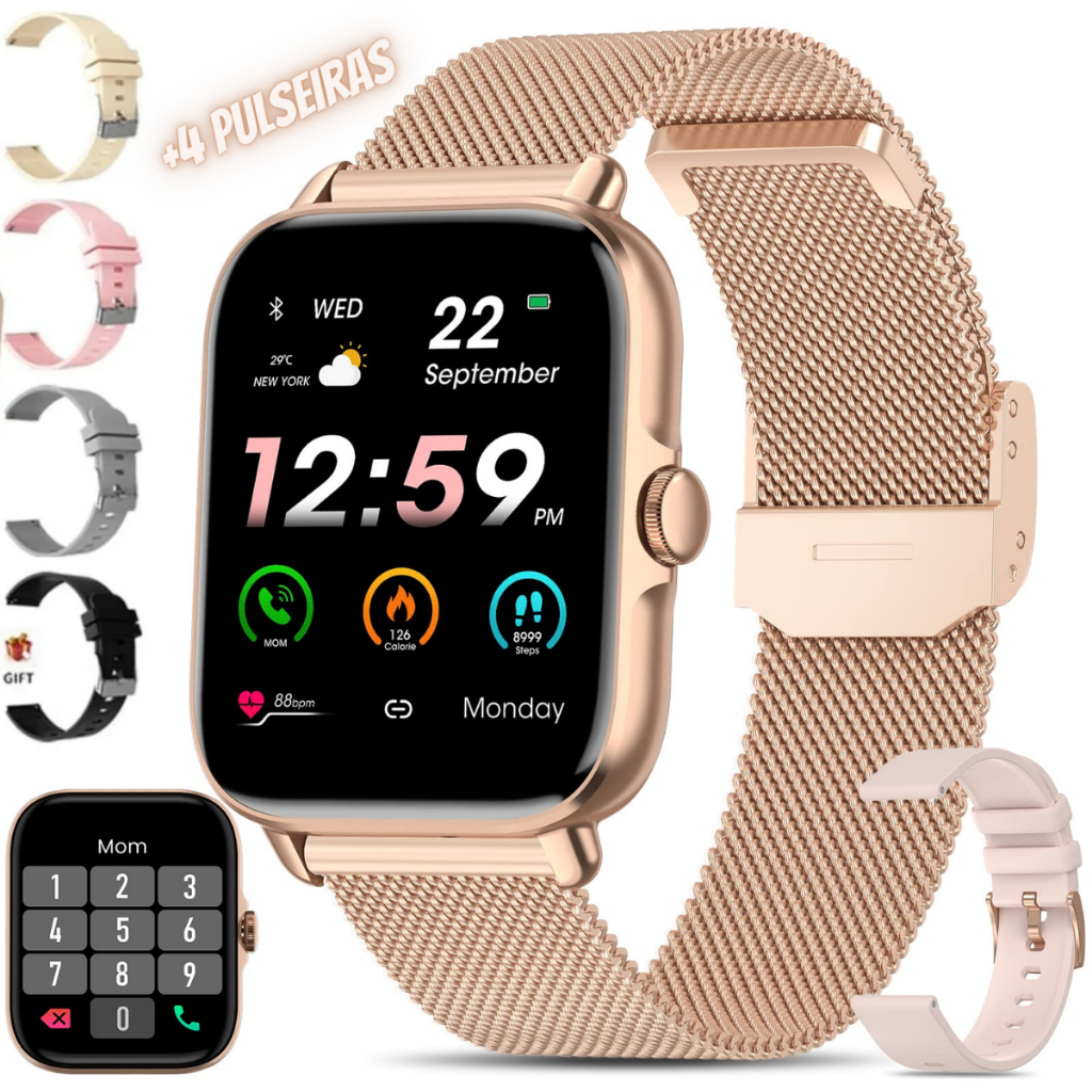 relógio smartwatch feminino digital pulseira de metal luxo com kit ...