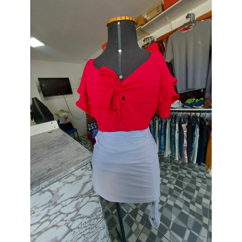 conjunto croppet e saía | Shopee Brasil