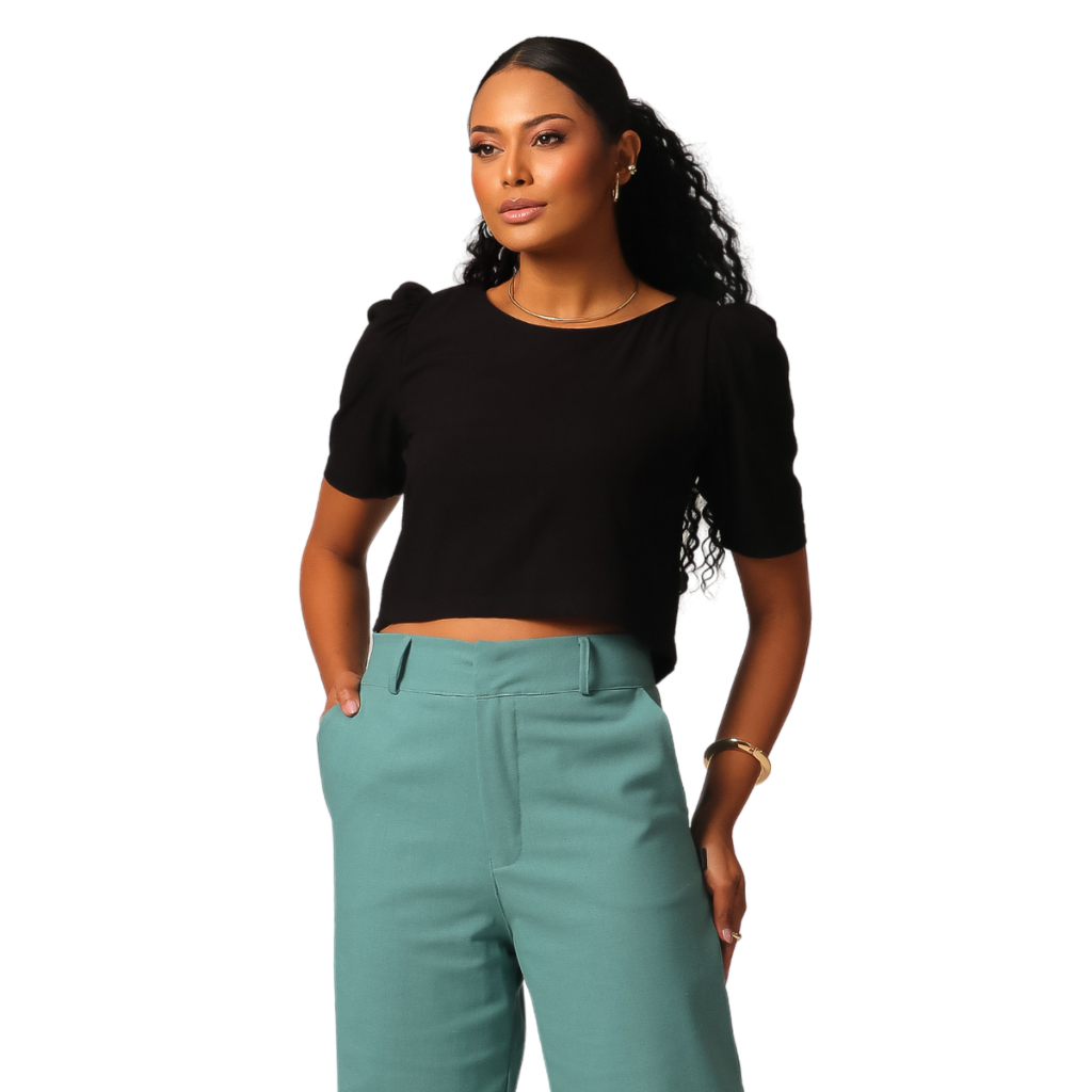 Blusa Cropped Na Viscose Manga Moda Feminina Liso Elegante | Shopee Brasil