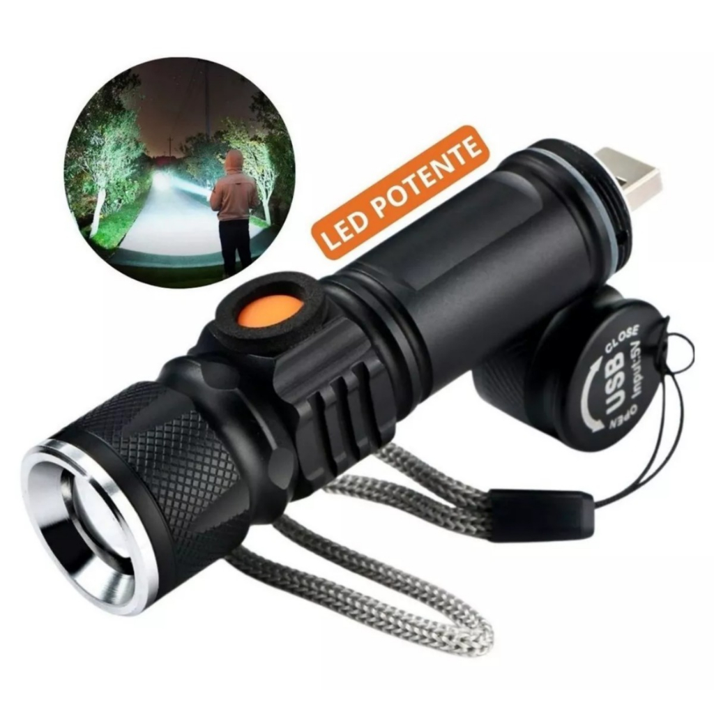 Mini Lanterna Tática Militar Longo Alcance T6 LED Recarregável USB LZ-2 ...