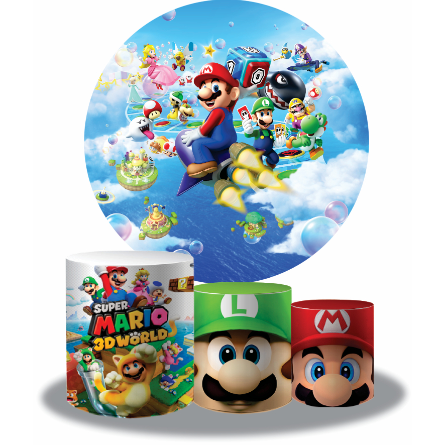 Kit Painel E Trio De Cilindro Super Mario em Tecido Sublimado 3D ...