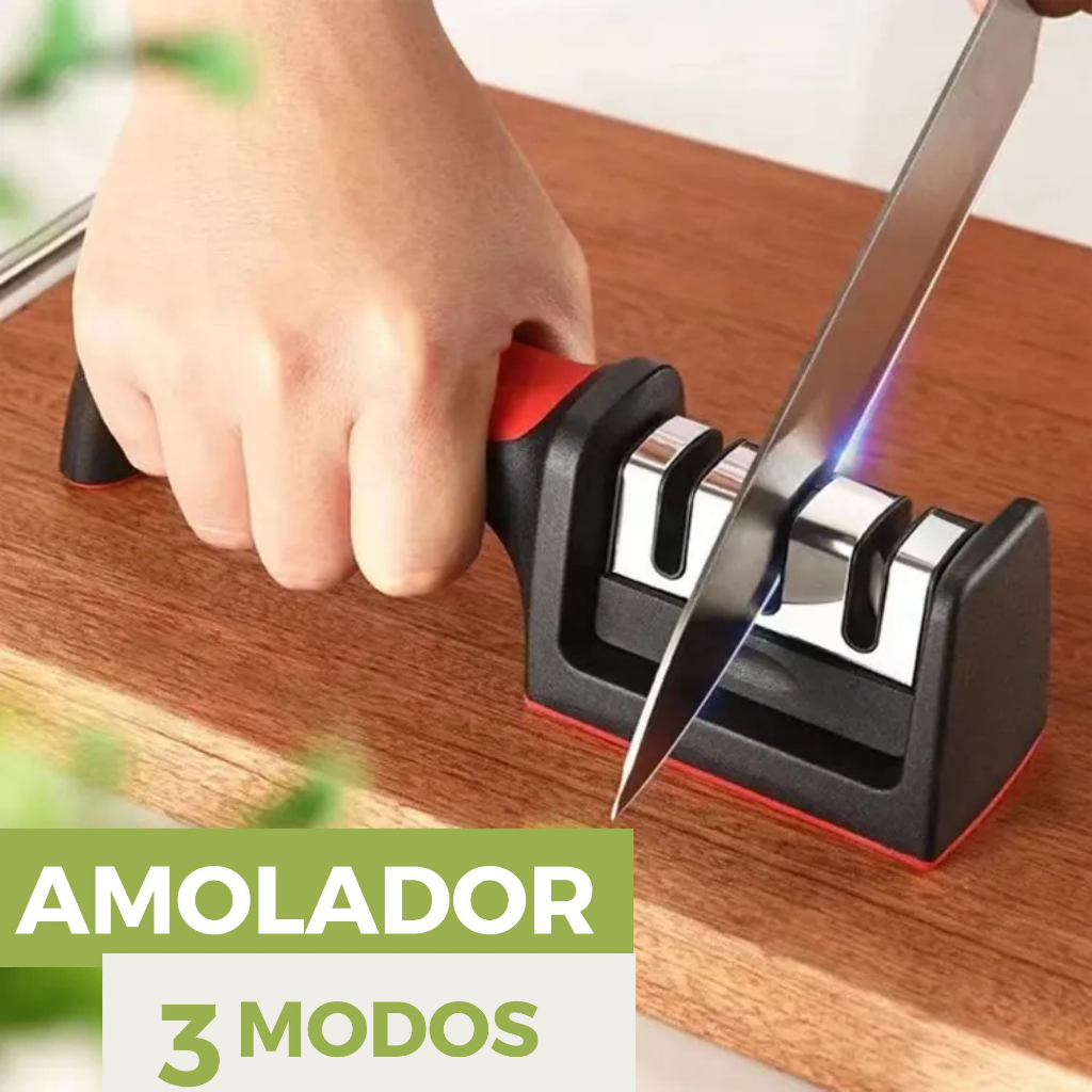 1 Afiador Amolador De Facas Em Aço Inox Com 3 Borda Profissional Base ...