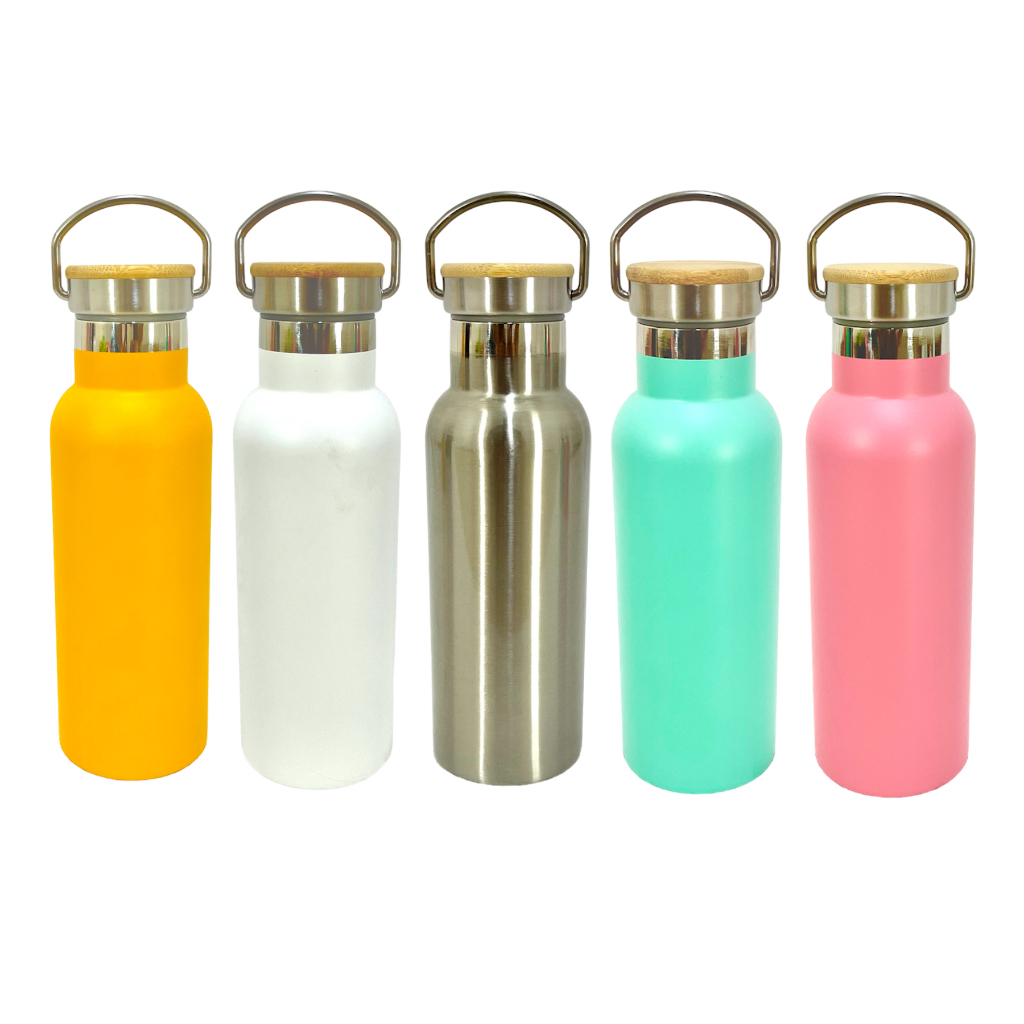 Garrafa Térmica Moda 500ml Colorida Tampa Madeira Parede Dupla ...