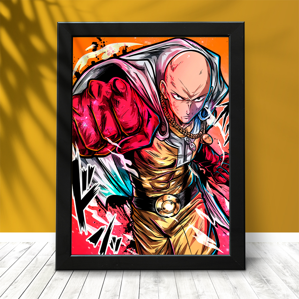 Quadro Decorativo Saitama com Moldura e Acetato One Punch Man Anime ...