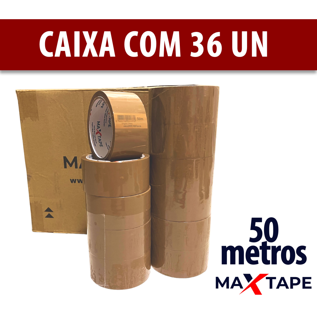 CAIXA COM 36 UNIDADES Fita adesiva para embalagem 50 x 45 mm MARROM - MaxTape | Shopee Brasil