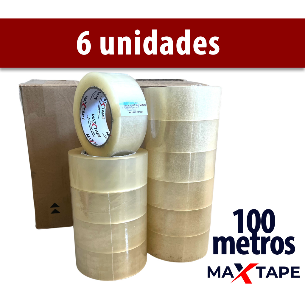 6 UNIDADES Fita para embalagem / empacotamento 100 metros x 45 mm de largura - MaxTape | Shopee ...