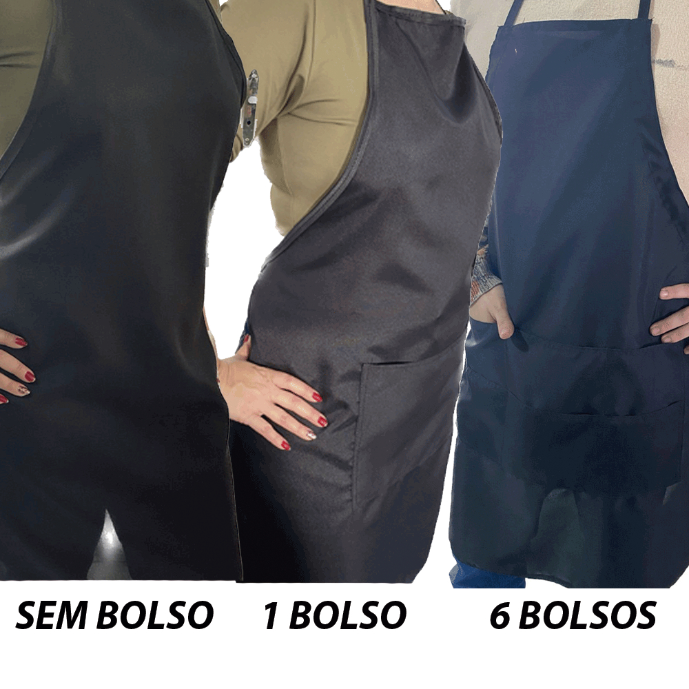 avental bata uniforme jaleco Aventais em Oxford Preto Sem Bolso 1 Bolso ...