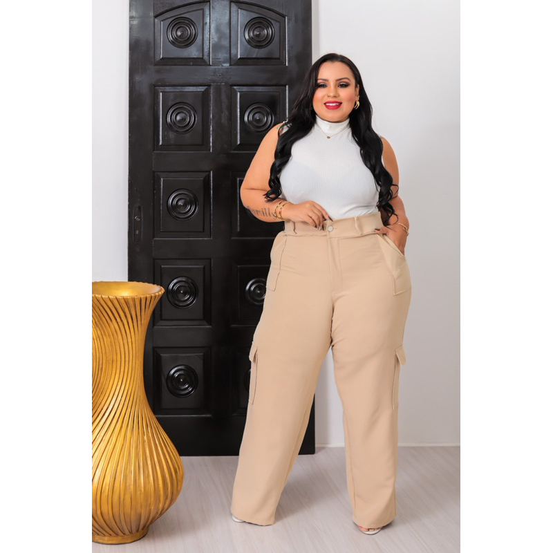 Calça cargo alfaiataria Plus size taman grande | Shopee Brasil