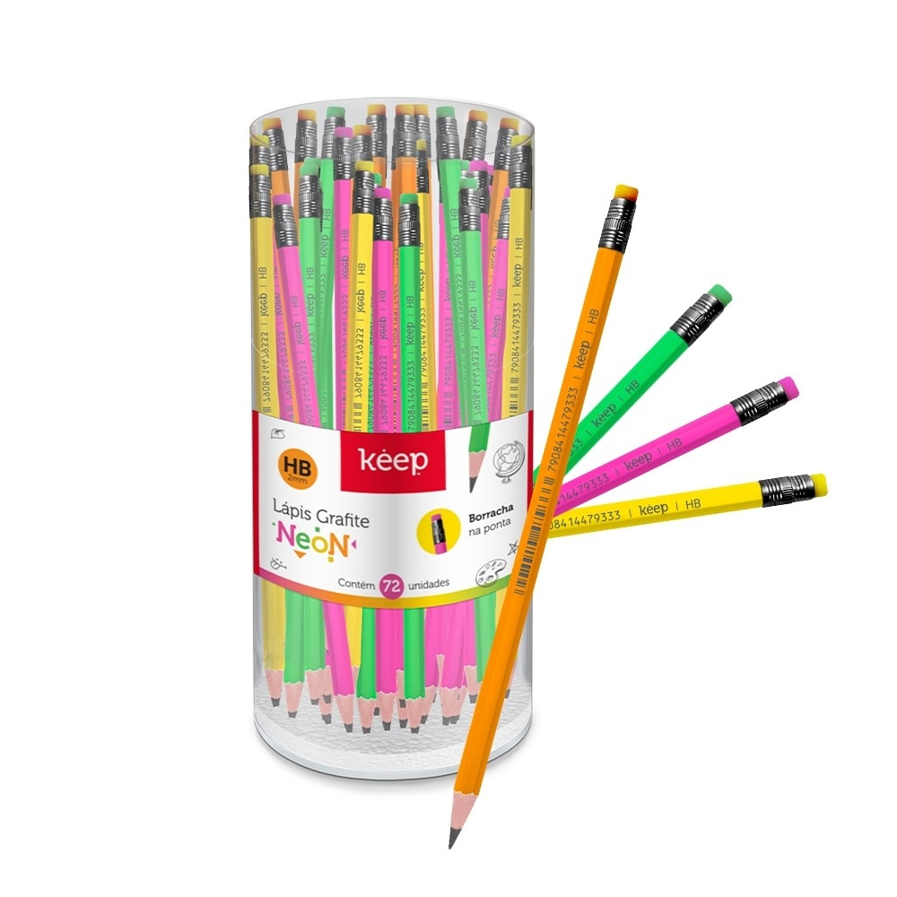 KIT 10 LAPIS ESCREVER SEXTAVADO COM BORRACHA - HB KEEP NEON SUPER MACIO ...