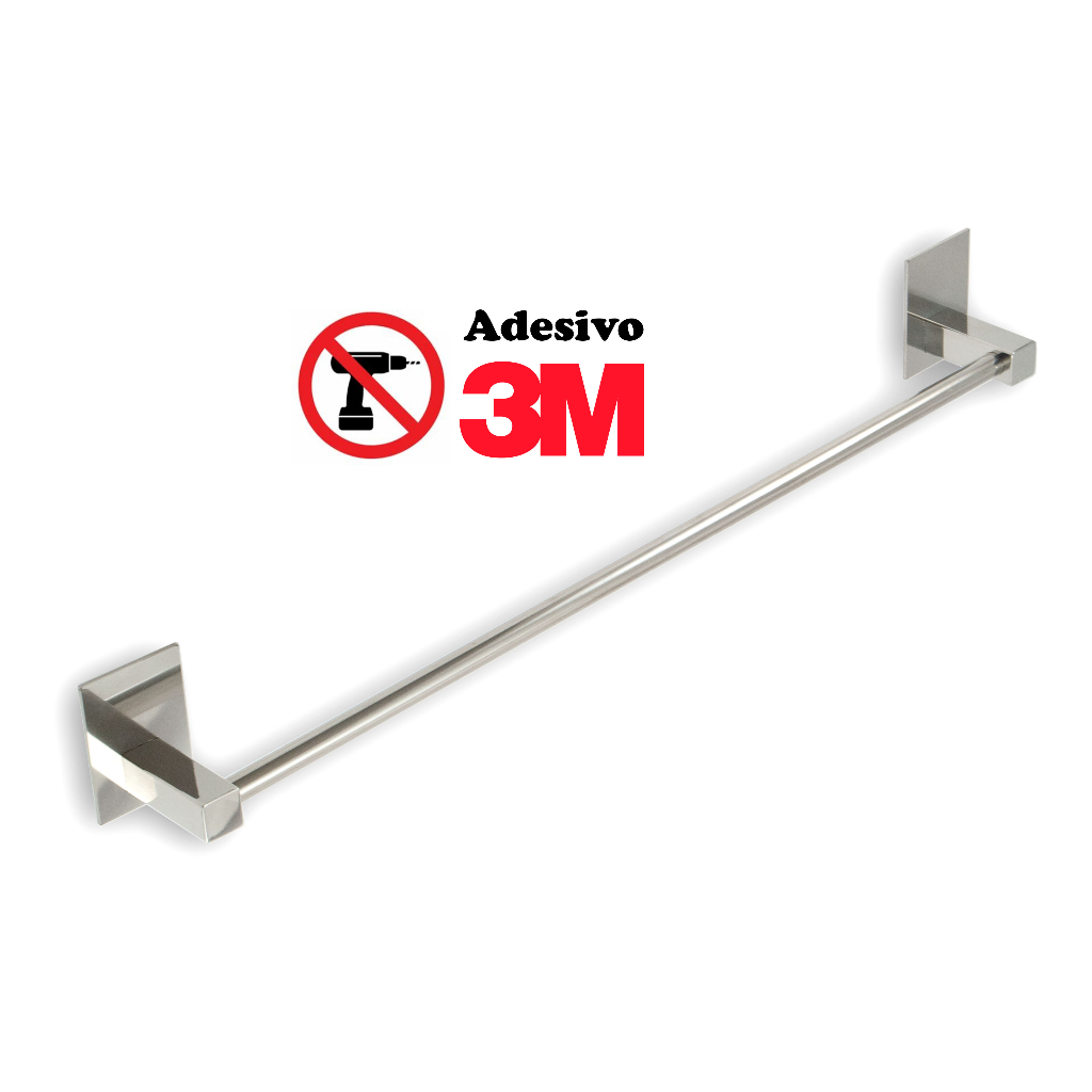 Porta Toalha De Banho 70cm Inox Adesivo Dupla Face 3M Sem Furos ...
