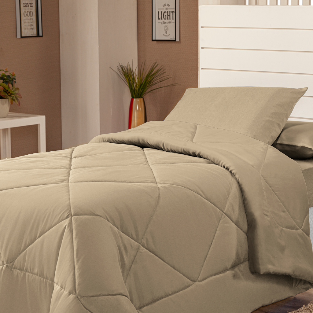 Kit Edredom de Solteiro Dupla Face 02 peças Margarida cor Avelã ...