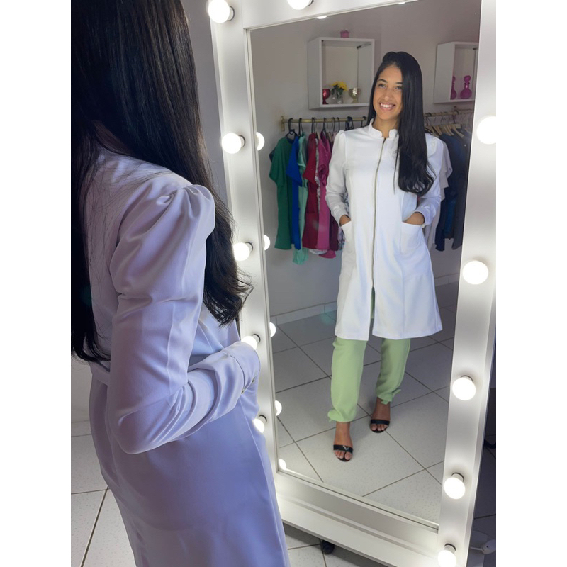 jaleco slim branco gabardine premium com elastano gola alta e manga longa. JALECO ENFERMAGEM ...