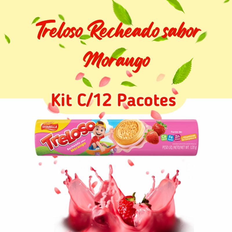 12 Und Biscoito Recheado Morango Treloso Vitarella 120g | Shopee Brasil