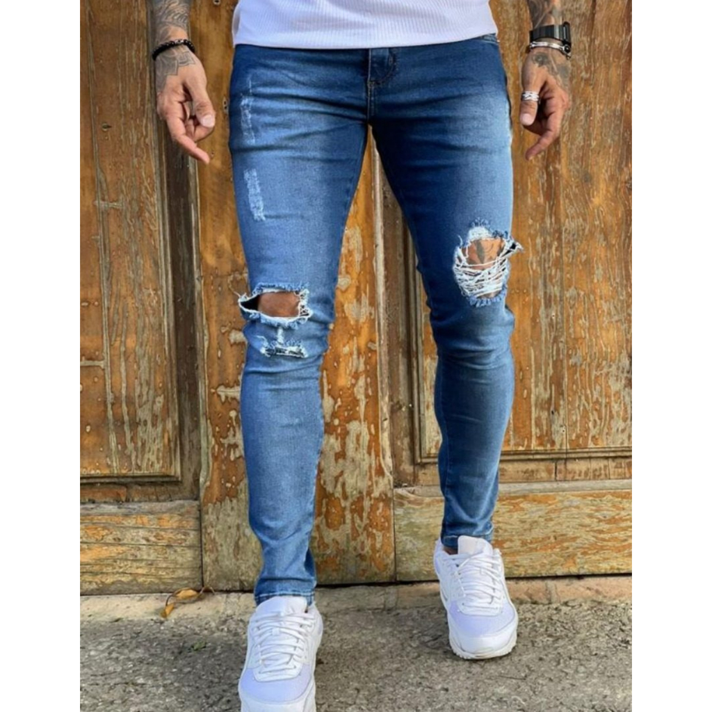 Calça Skinny Rasgada Masculina Jeans Premium Rasgado Destroyed No ...