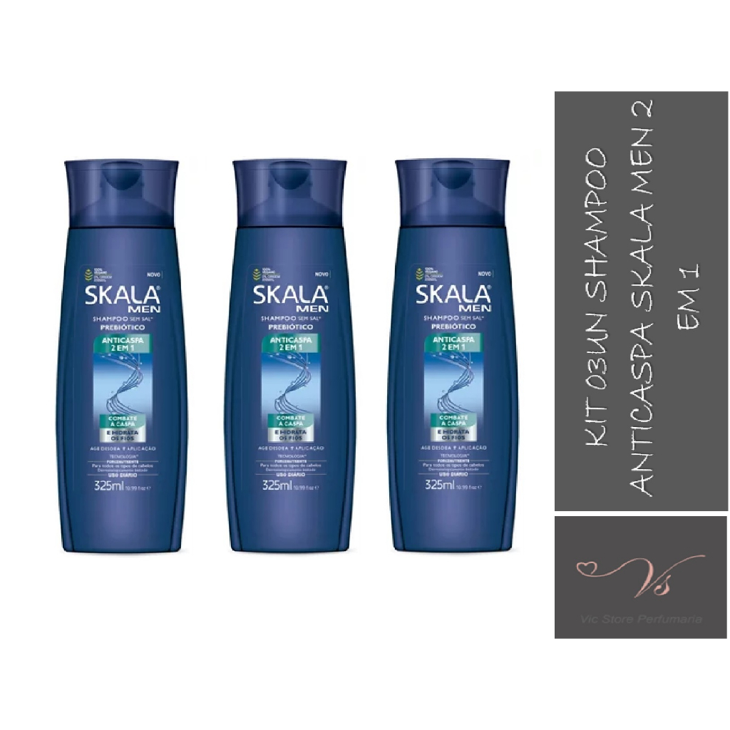 Kit c/ 03un Shampoo Skala Men Anticaspa 2 em 1 Prebiótico 325ml | Shopee Brasil