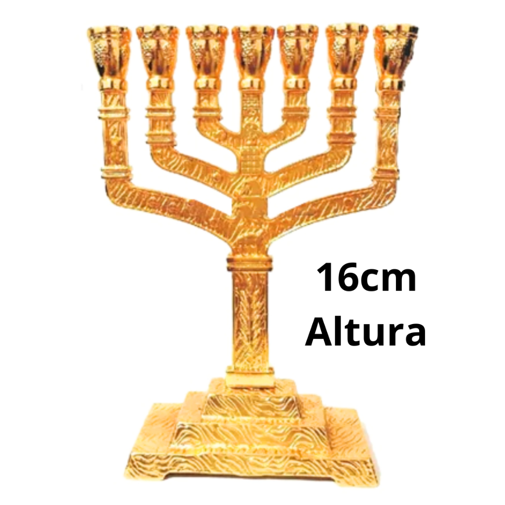 castiçal candelabro menorah 7 velas dourado 12 tribos de Israel ...