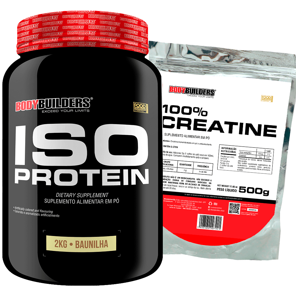 Kit Iso Protein 2kg + Creatina 100% Pura 500g - Ganho de Massa Muscular ...