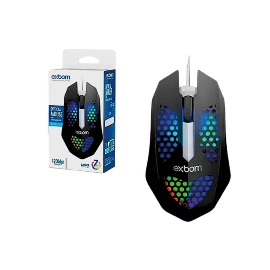 Mouse Gamer Exbom Para Jogo Usb Pc Notebook Led Rgb Óptico com Fio ...