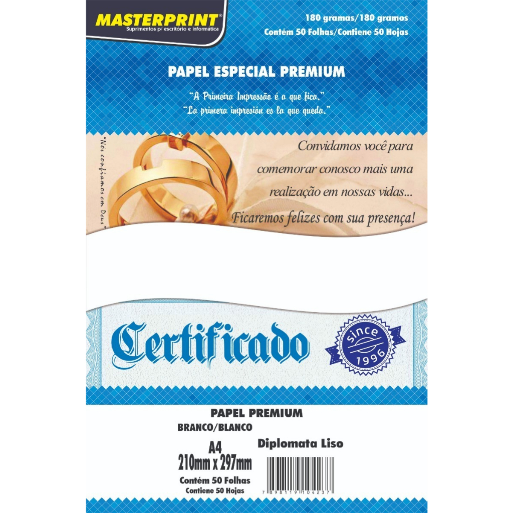 Papel Offset Opaline Premium Liso 180g 50 Folhas A4 Branco Diplomata Masterprint | Shopee Brasil