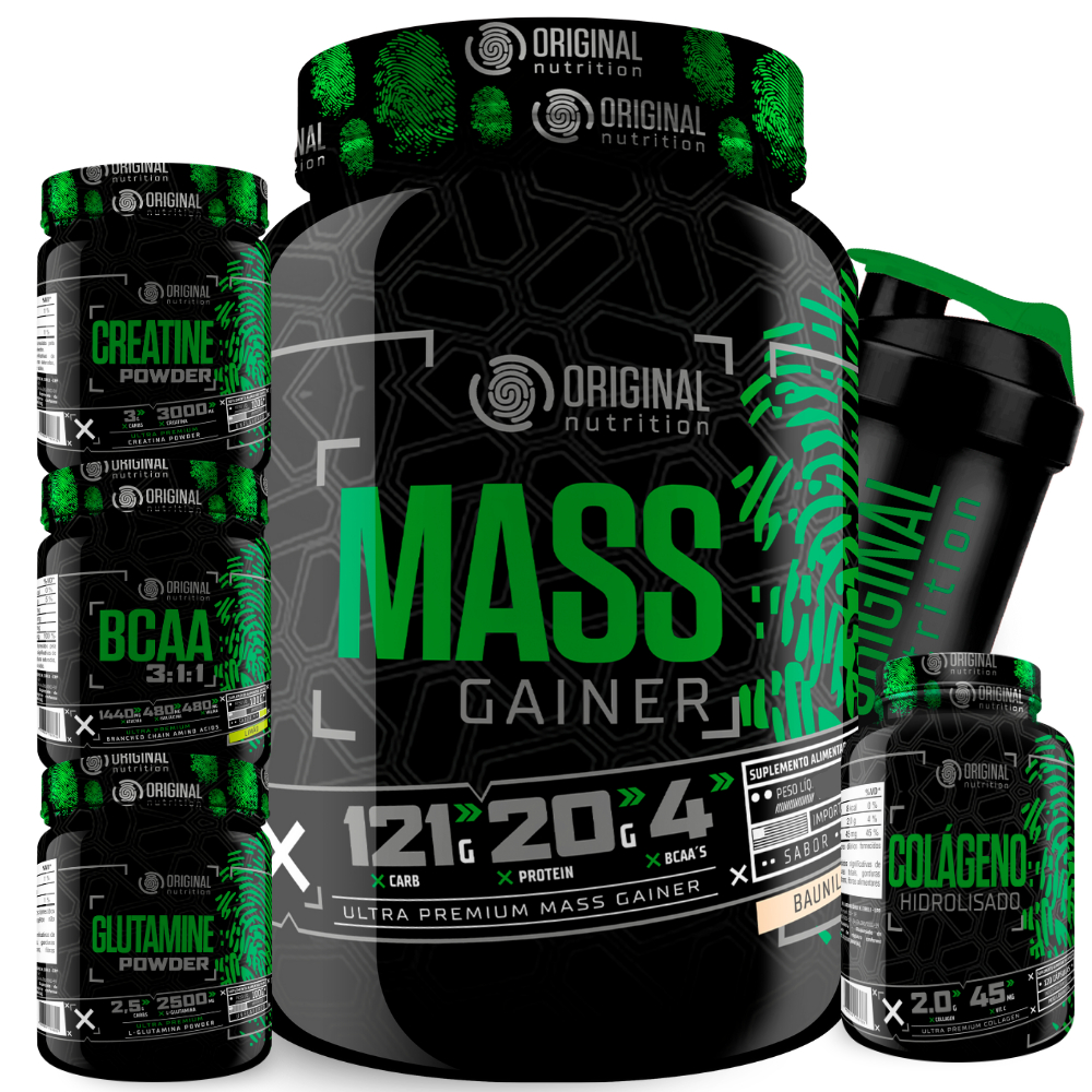 Kit Massa Hipercalórico MASS GAINER + BCAA + Creatina + Glutamina ...