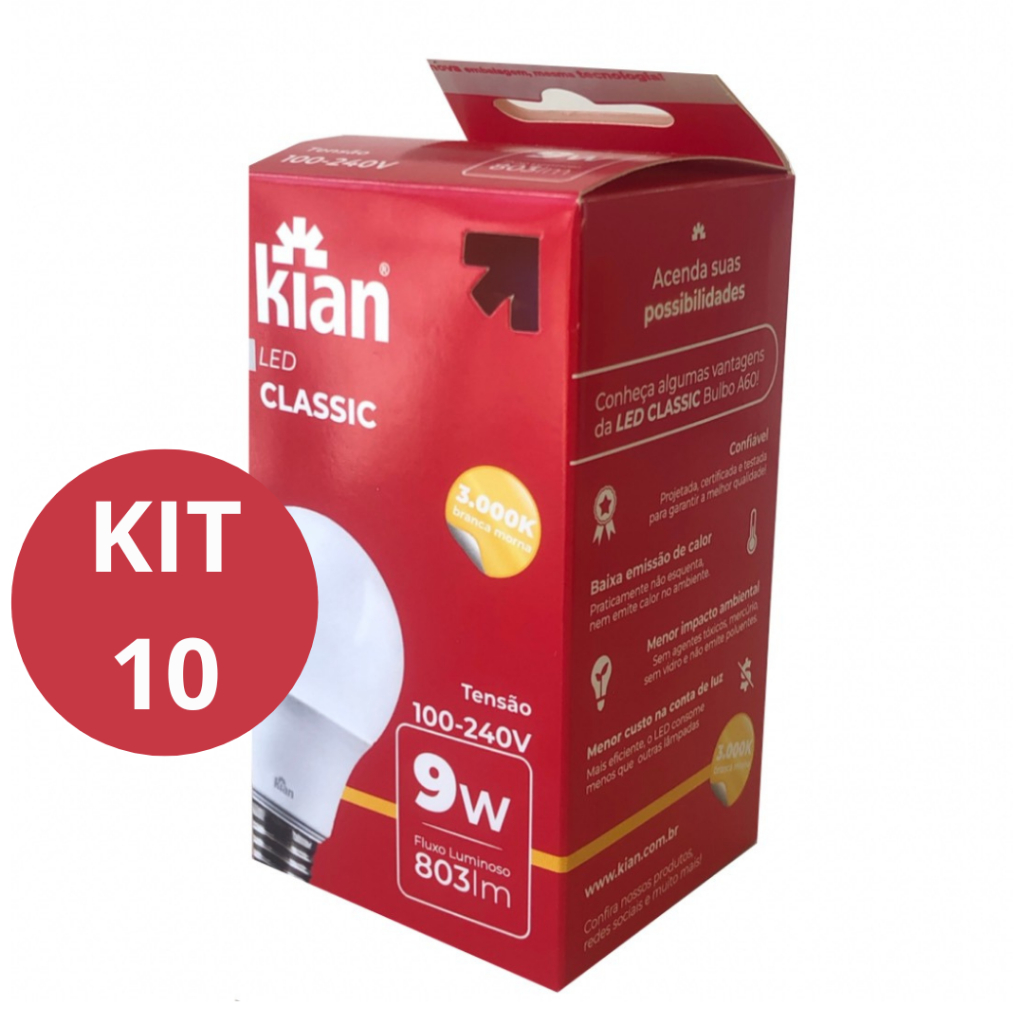 Kit 10 Lâmpadas LED Bulbo 9w Kian Econômica Bivolt Amarela morna/quente 3000k | Shopee Brasil