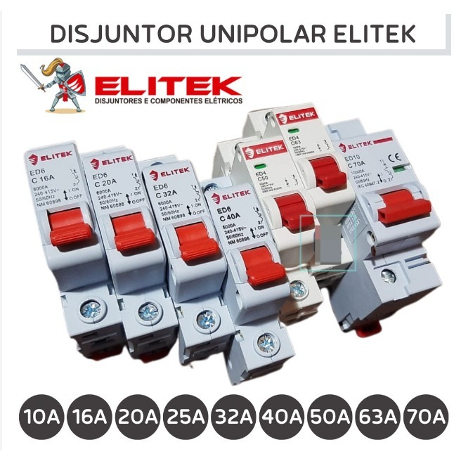 Disjuntor Elitek Unipolar Monopolar Curva C 06A 10A 16A 20A 25A 32A 40A 50A 63A | Shopee Brasil