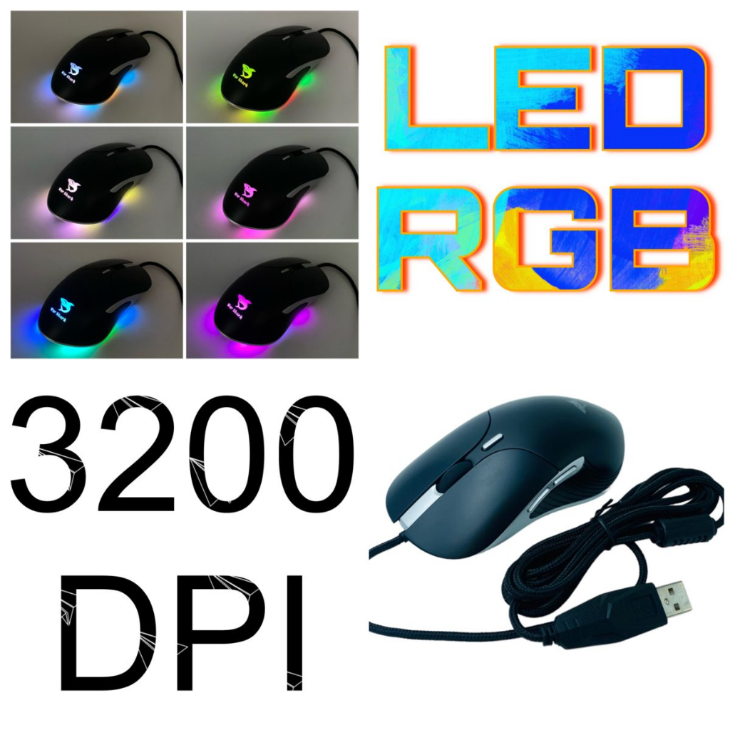 Mouse Gamer Led RGB Com Fio USB 3200 Dpi Design Ergonomico War Shark RG-60 | Shopee Brasil