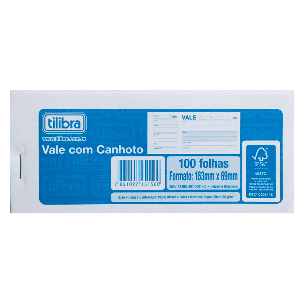 Vale Com Canhoto TILIBRA 100 Folhas Unidade | Shopee Brasil