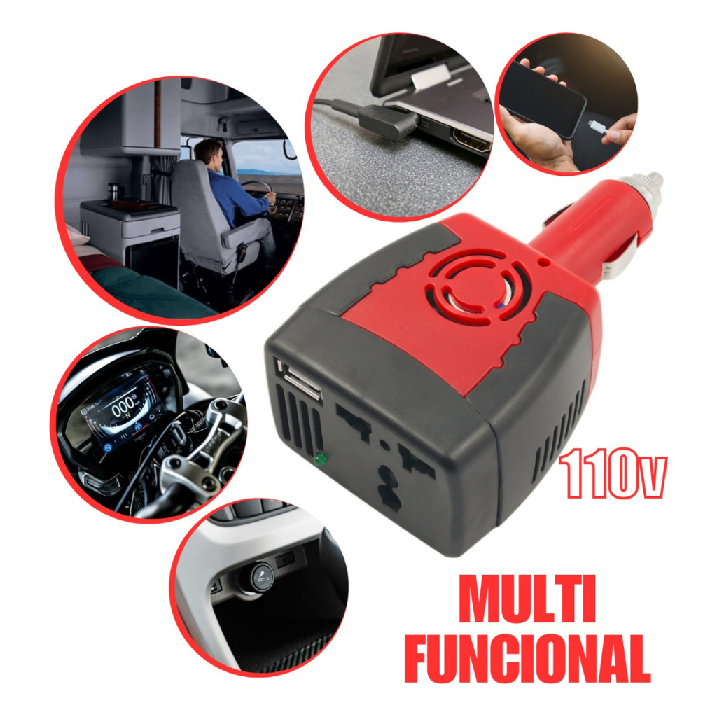 Inversor Conversor Carro Tomada Veicular 150w 12v Para 127v Usb | Shopee Brasil