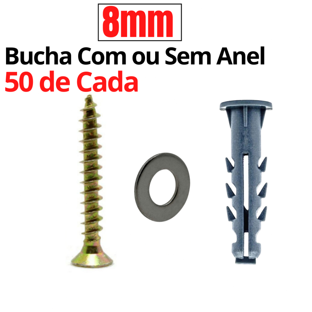 Parafuso com Arruela e Bucha 8mm Kit 50 Parafusos Philips com Arroelas ...