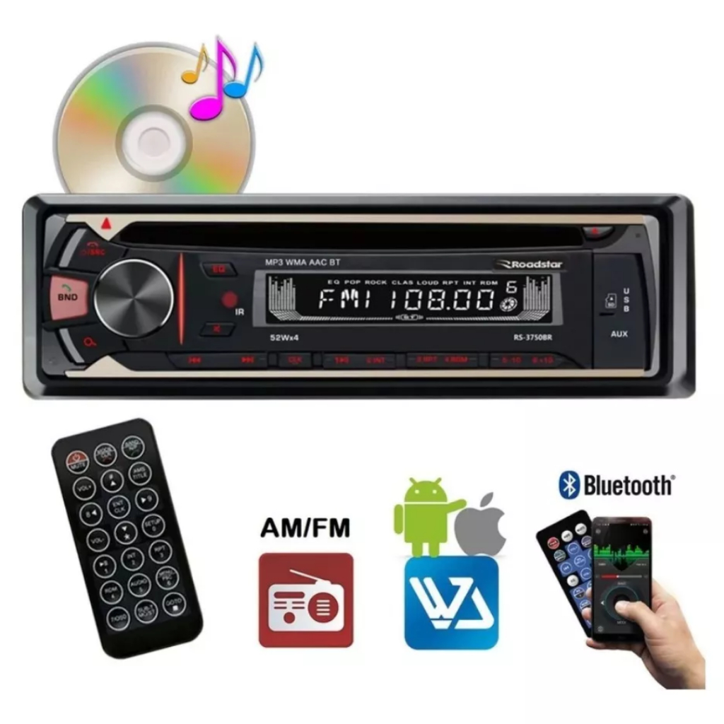 Som Automotivo Bluetooth Usb Toca Cd Player 4x52wrms Roadstar Rs-3760br ...