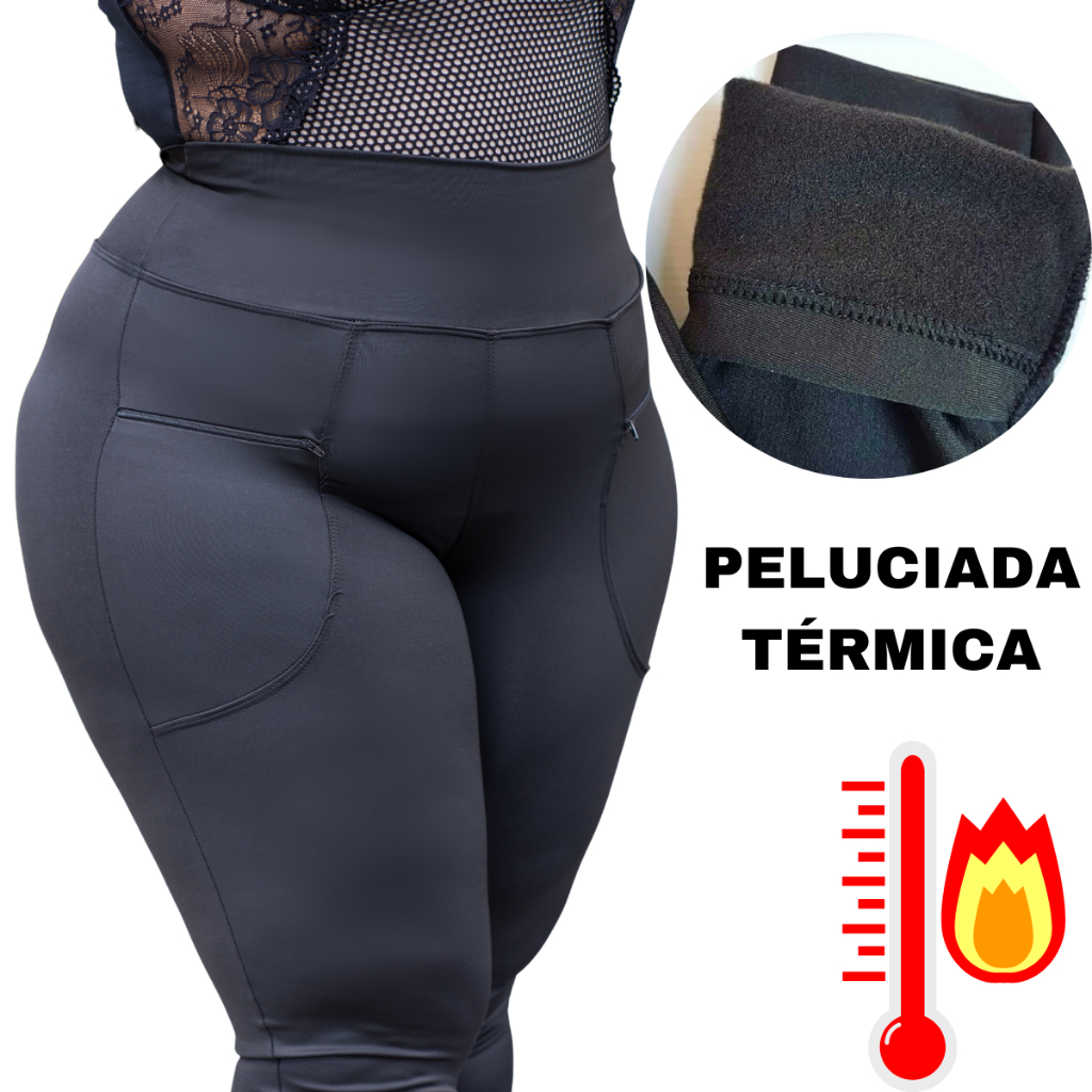 Calça Legging Feminina Plus Size Peluciada Térmica Com Bolso Ziper ...