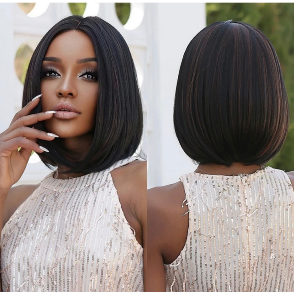 Peruca Bob Lisa Curta Castanha com Mechas Chocolate | Shopee Brasil