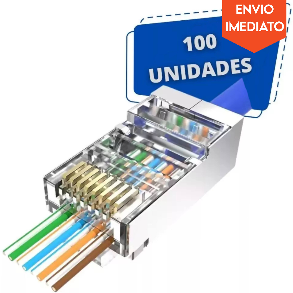 Conector Cabo de Internet RJ45 Vazado Blindado Cat5 EZ Exbom 100 ...