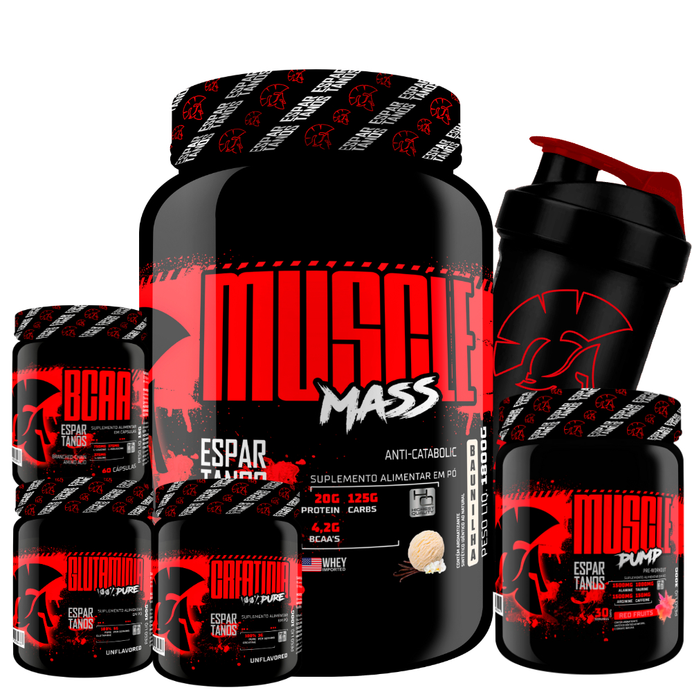 Kit Muscle Mass 1,8kg + BCAA + Creatina + Glutamina + Pré Treino Limão ...