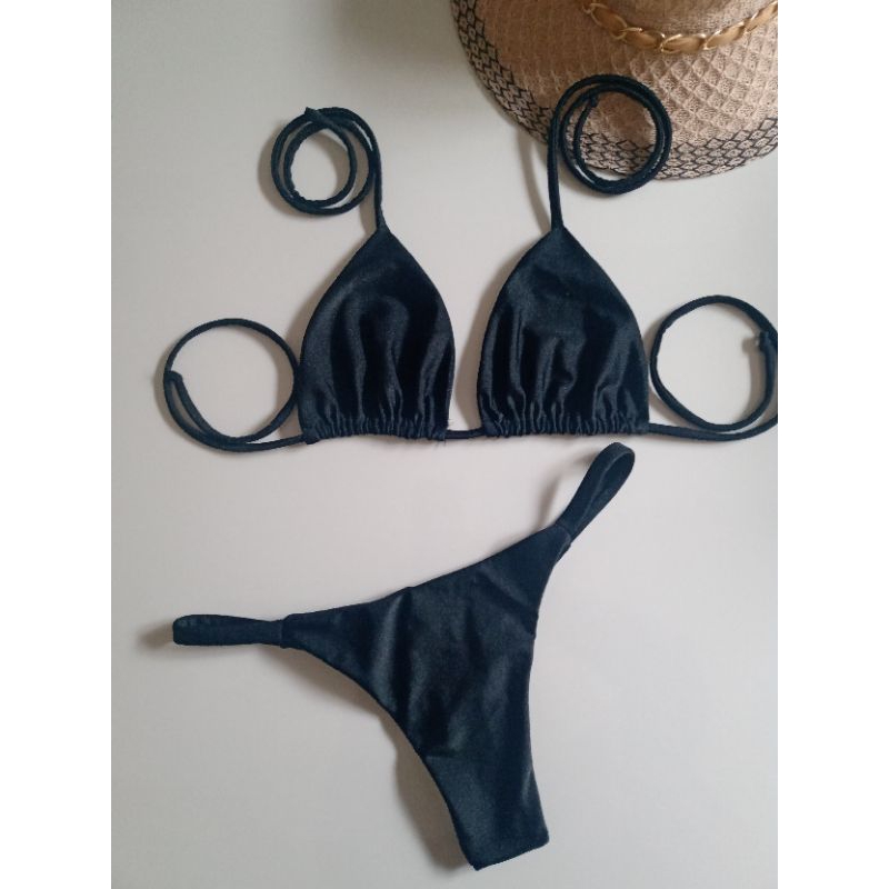 Conjunto De Biquini Tipo Marquinha Semi Fio Top Cortininha Sem Bojo