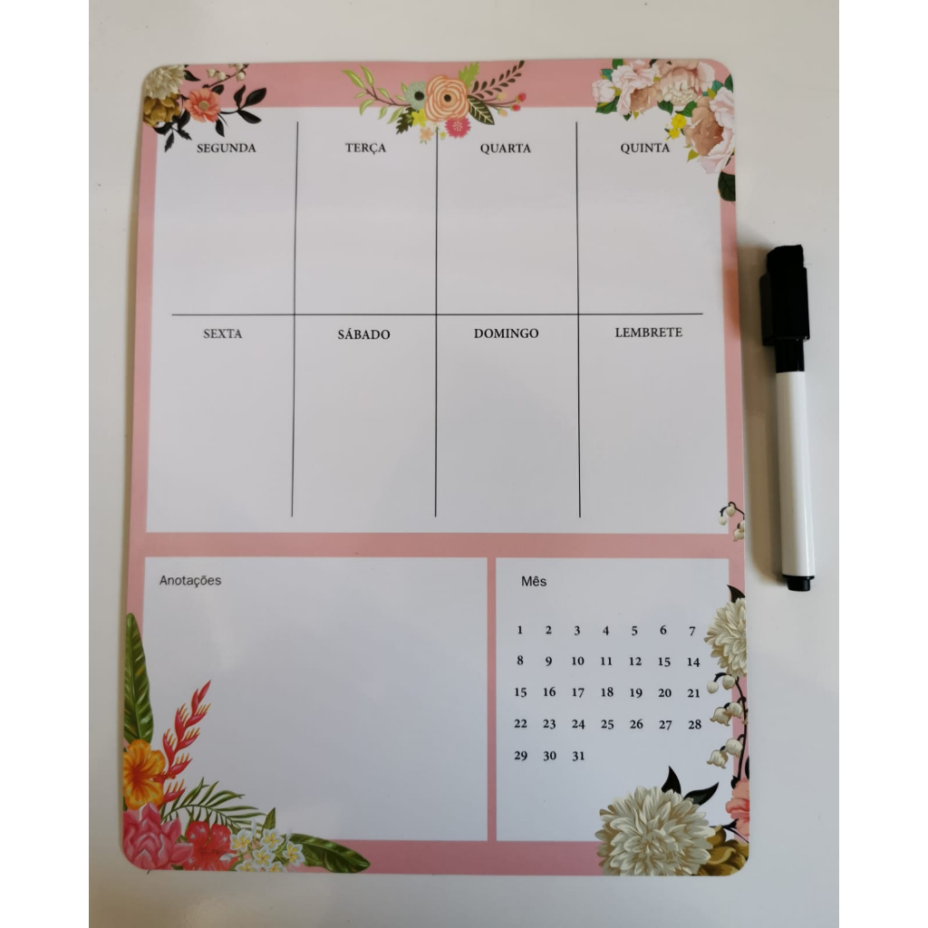 Planner magnetico para geladeira imã com caneta apagável semanal data ...