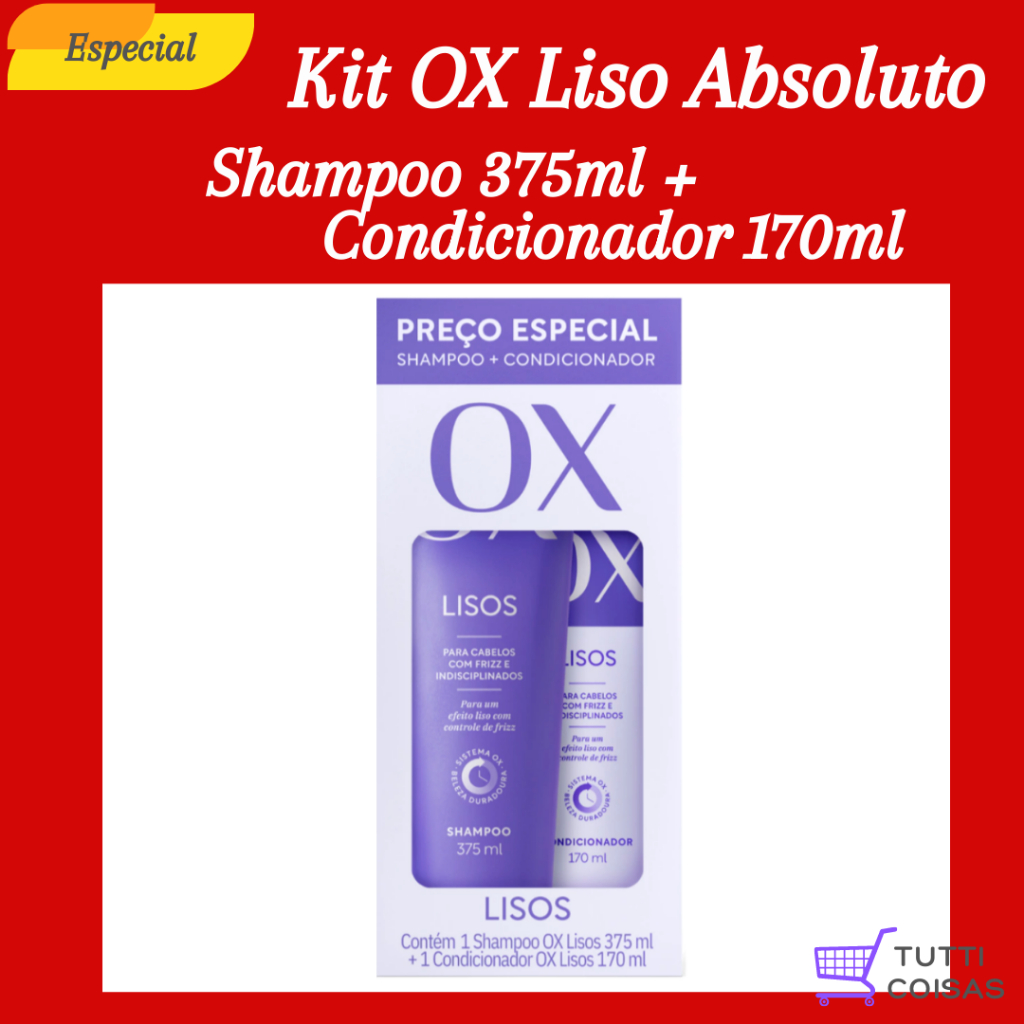 Kit OX Shampoo 375ml + Condicionador 170ml Liso Absoluto | Shopee Brasil