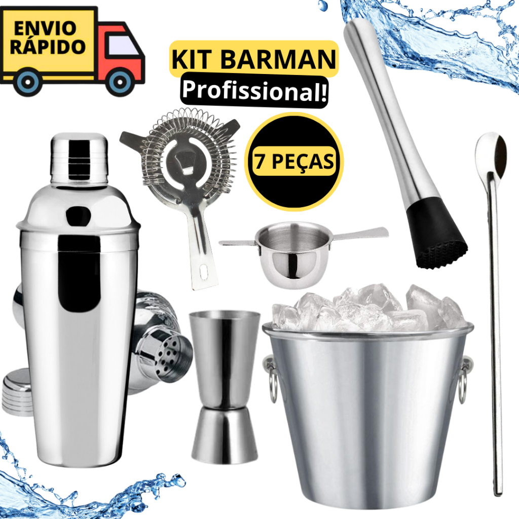 Kit Barman Profissional De Inox 7 Peças Com Um Coador 4 Apoios E Um ...