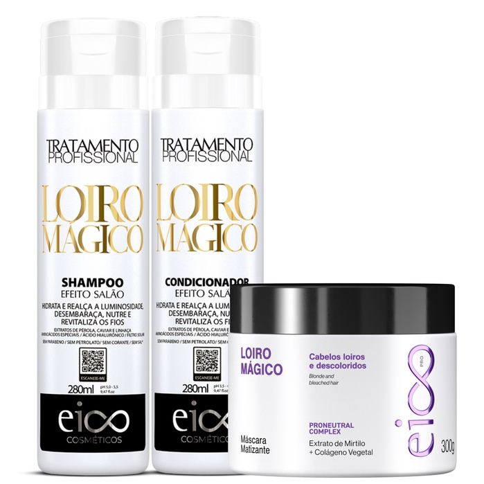 Eico Pro Loiro Mágico Matizante Shampoo e Condicionador + Máscara Tratamento Matizador ...