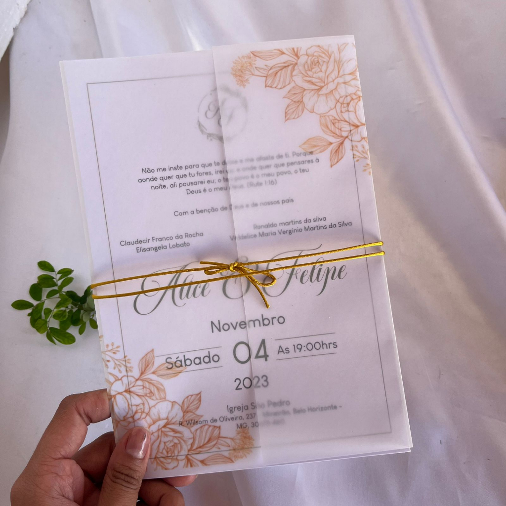 Convites para casamento personalizado com papel vegetal e fio de seda ...