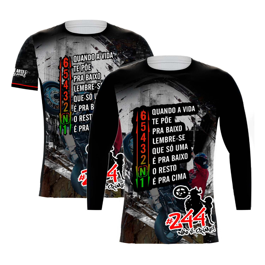 Kit Camiseta Manga Curta E Longa Motos 244 Uma Pra Baixo Resto Pra Cima ...