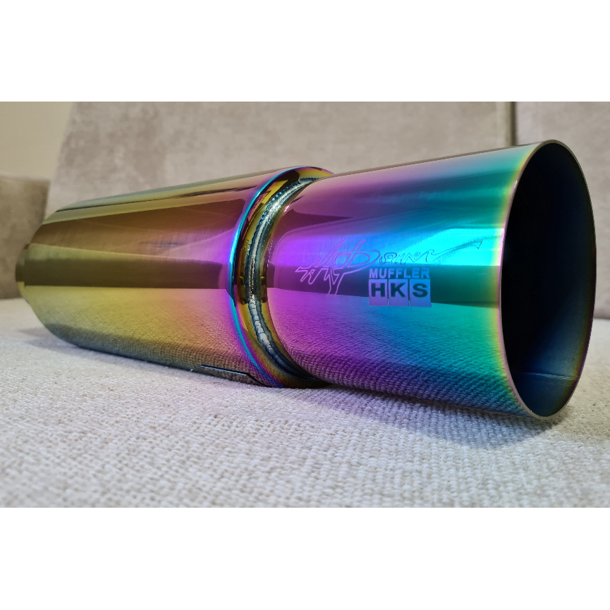 Escapamento abafador esportivo HKS inox 4 polegada universal, ponteira burned azulada queimado ...
