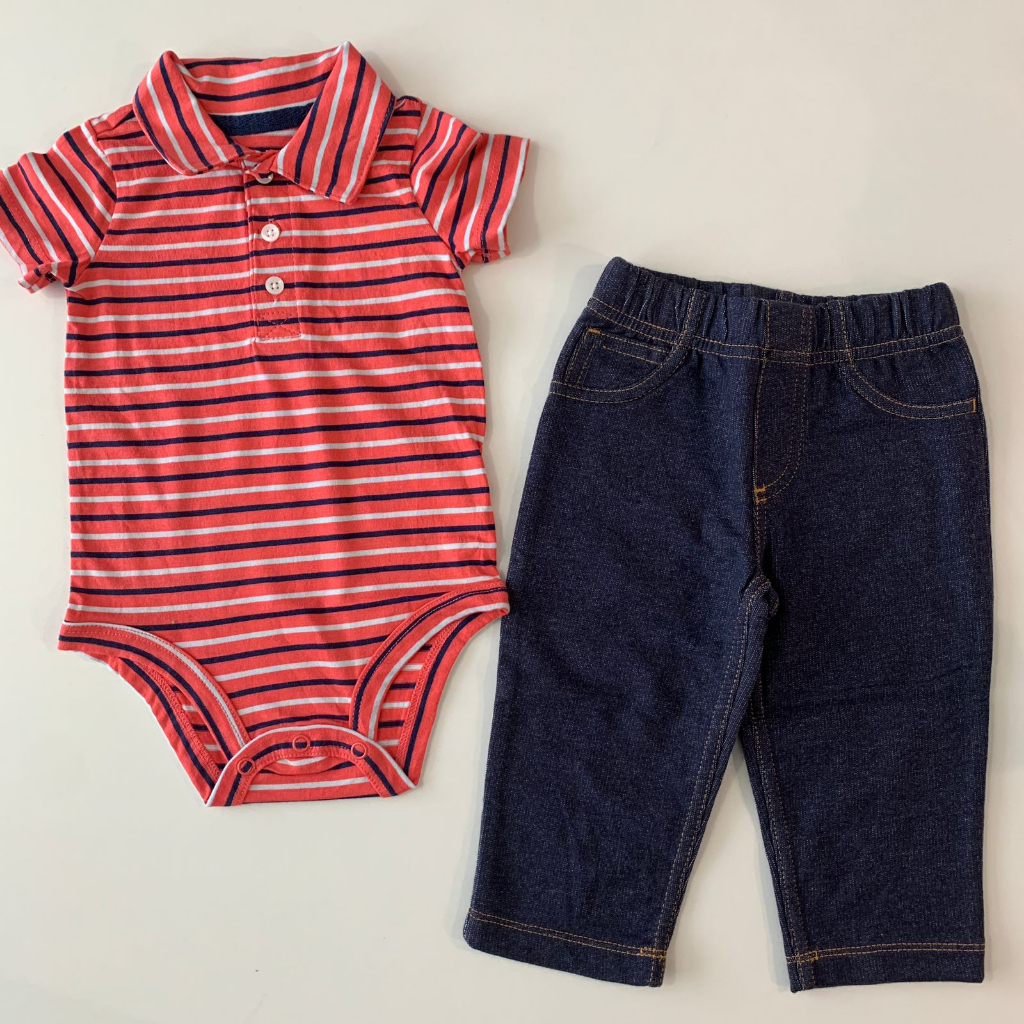 Conjunto listrinhas salmão e azul marinho - C@rters (9 meses) | Shopee ...