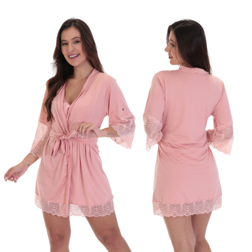 Roupão Feminino Para Dormir Le Lú Com Renda Linha Noite Robe Hobby Hobe ...